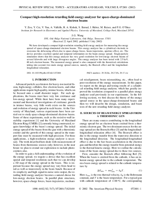 (PDF) Compact high-resolution retarding field energy analyzer for space-charge-dominated ...