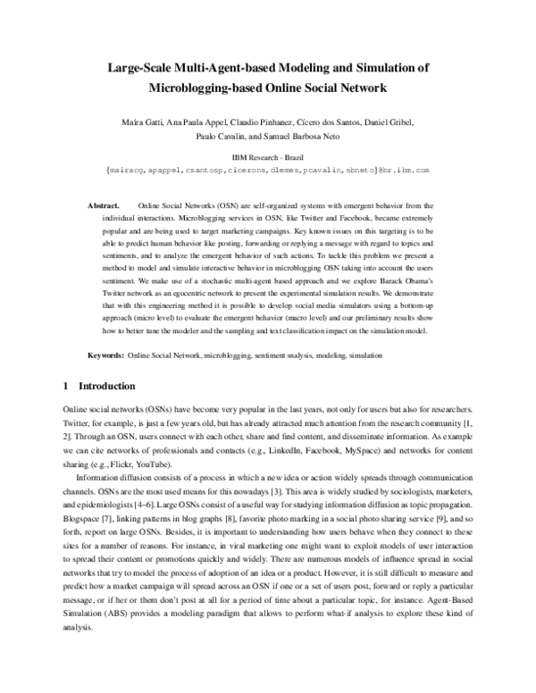 (PDF) Large-Scale Multi-agent-Based Modeling and Simulation of Microblogging-Based Online Social ...