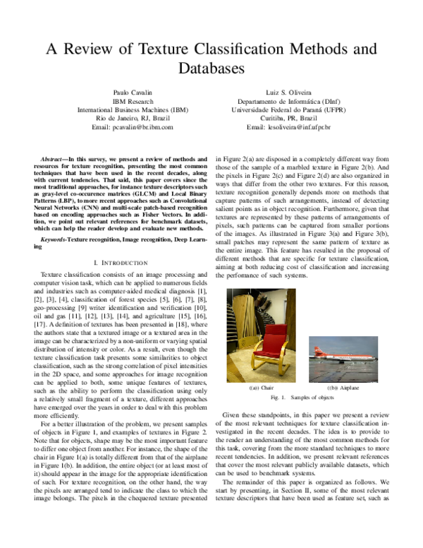 Pdf A Review Of Texture Classification Methods And Databases Paulo