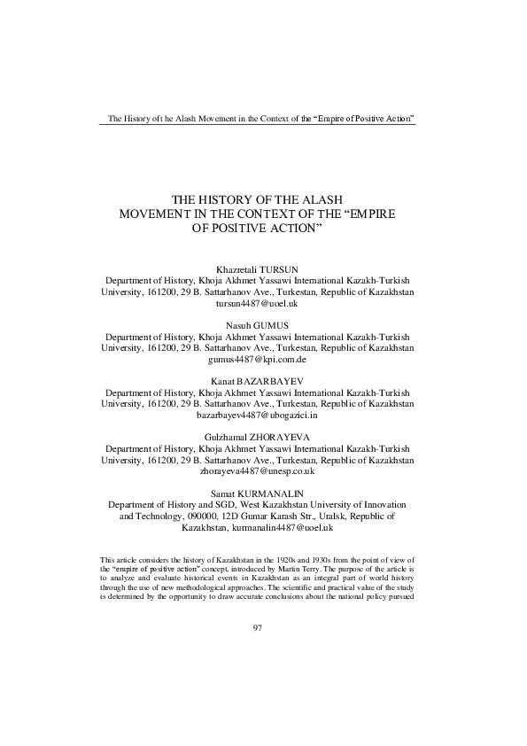 (PDF) The History of the Alash Movement in the Context of the “Empire ...