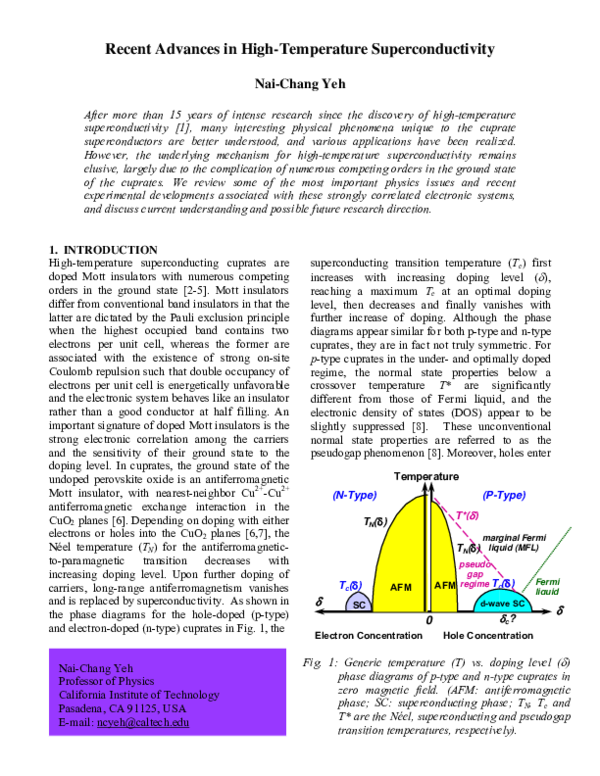 (PDF) Recent Advances in High-Temperature Superconductivity