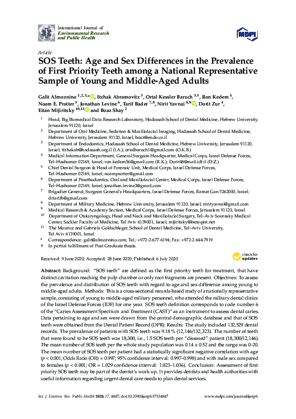 (PDF) SOS Teeth: Age and Sex Differences in the Prevalence of First ...