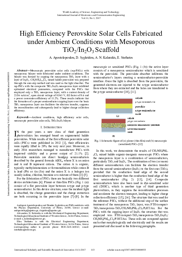 (PDF) High Efficiency Perovskite Solar Cells Fabricated under Ambient ...