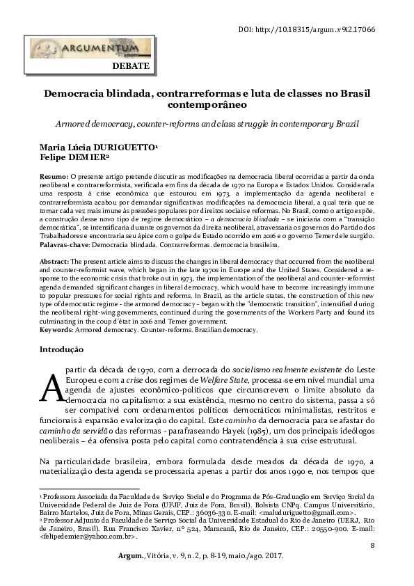 (PDF) Democracia blindada, contrarreformas e luta de classes no Brasil ...