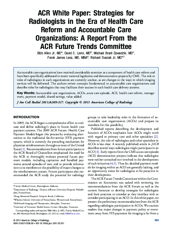 (PDF) ACR White Paper: Strategies for Radiologists in the Era of Health ...