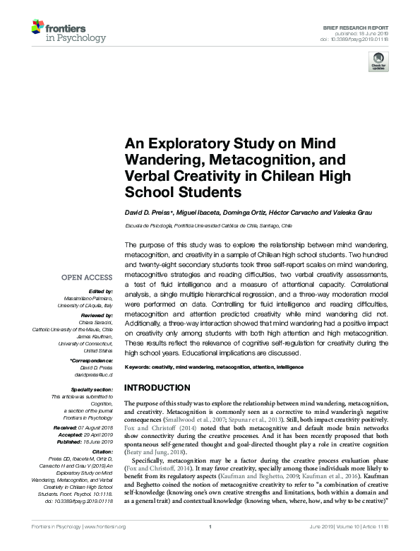 (PDF) An Exploratory Study on Mind Wandering, Metacognition, and Verbal ...