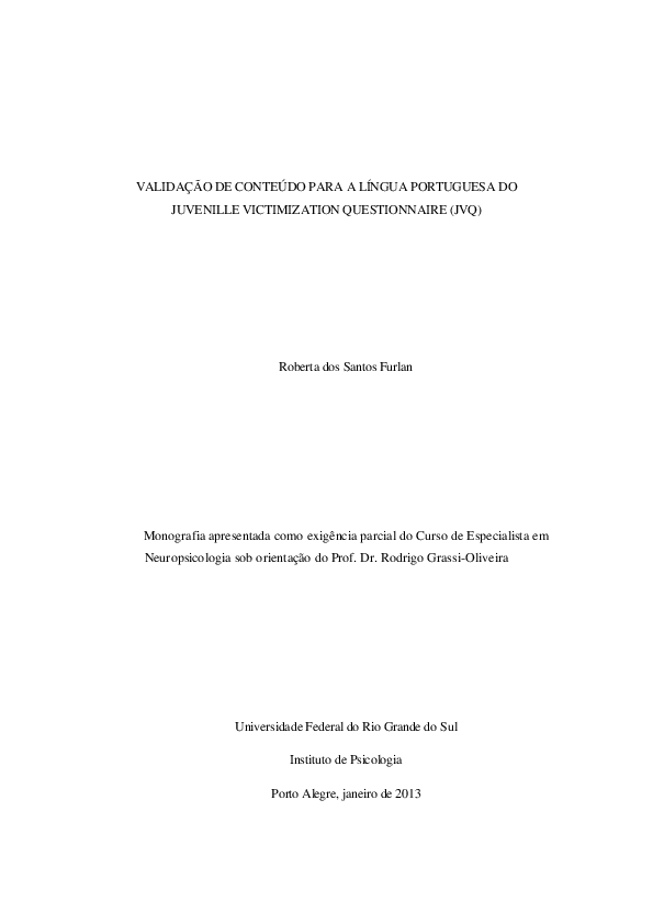 (PDF) Validação de conteúdo para a língua portuguesa do Juvenille ...