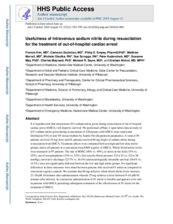 (PDF) Usefulness of Intravenous Sodium Nitrite During Resuscitation for ...