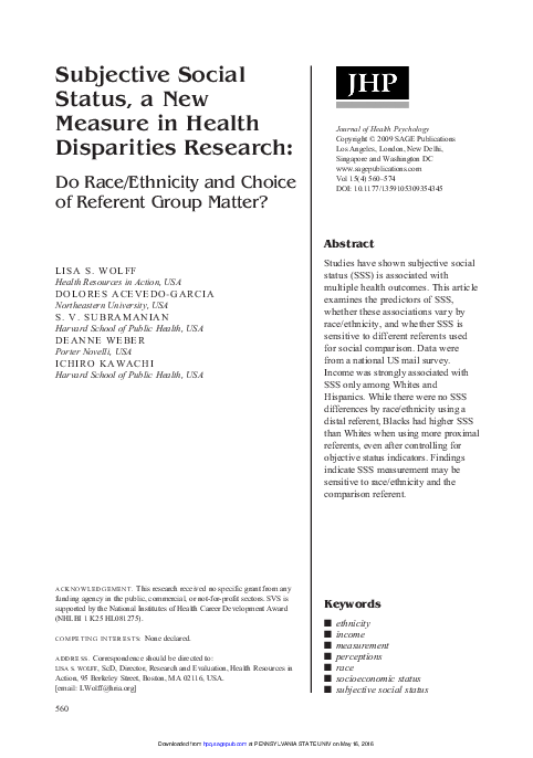 (PDF) Subjective Social Status, a New Measure in Health Disparities ...