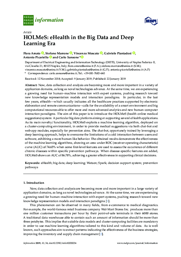 (PDF) HOLMeS: eHealth in the Big Data and Deep Learning Era