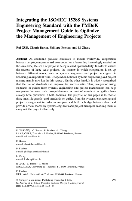 (PDF) Integrating the ISO/IEC 15288 Systems Engineering Standard with ...