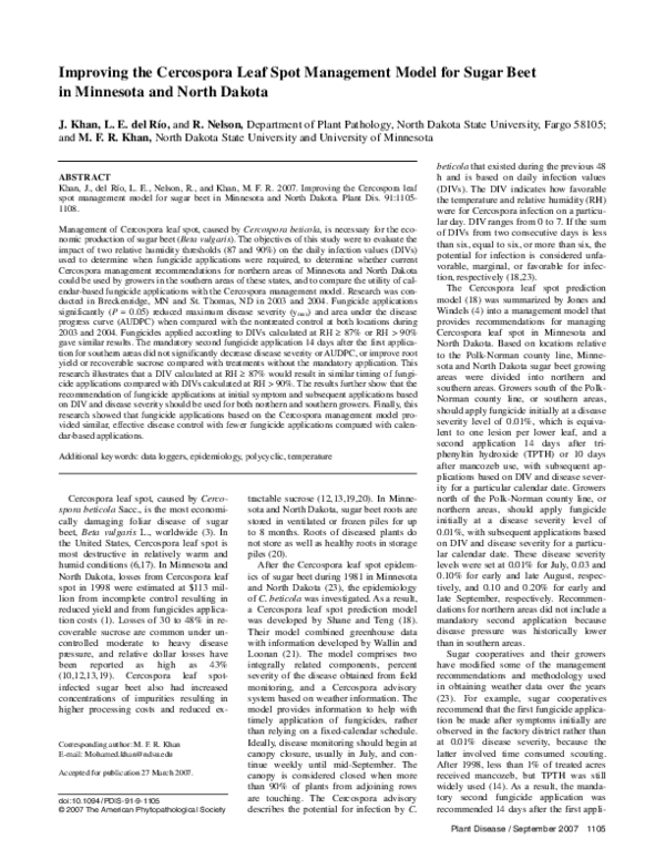 (PDF) Improving the Cercospora leaf spot management model for sugar ...