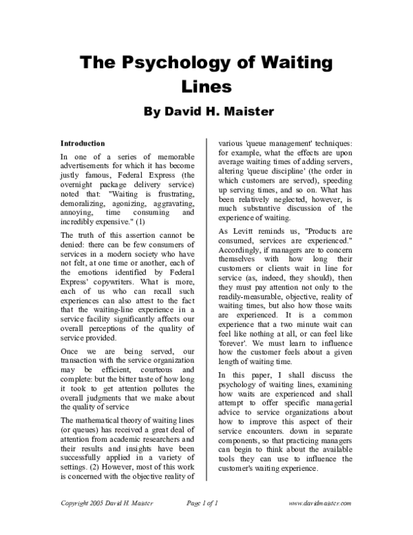 (PDF) Psychology of Waiting Lines”