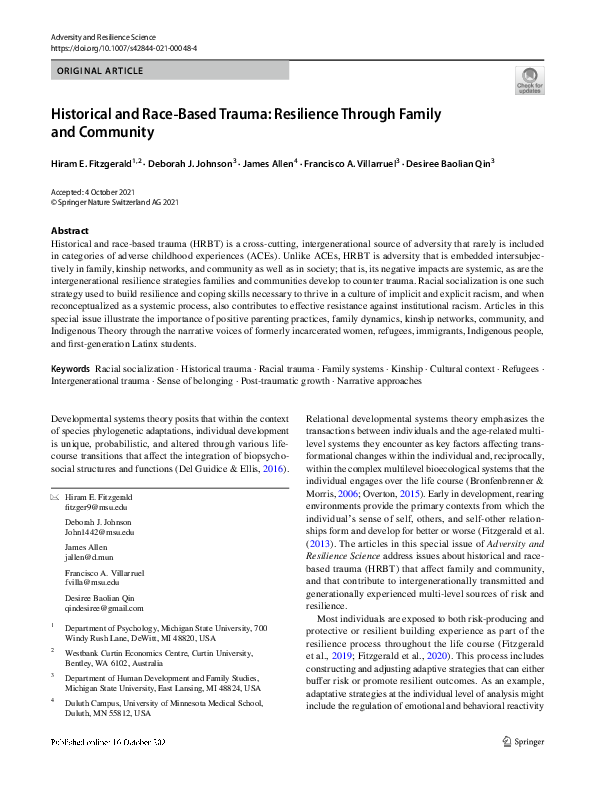 (PDF) Historical and Race-Based Trauma: Resilience Through Family and ...