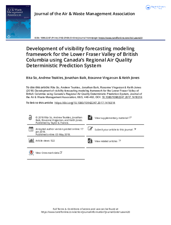 (PDF) Development of visibility forecasting modeling framework for the ...