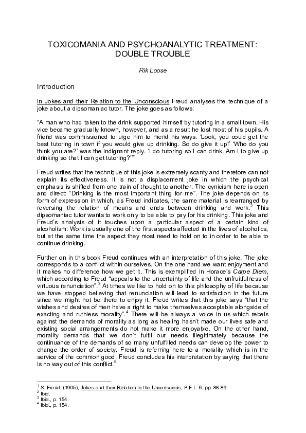 (PDF) Toxicomania and psychoanalytic treatment: double trouble