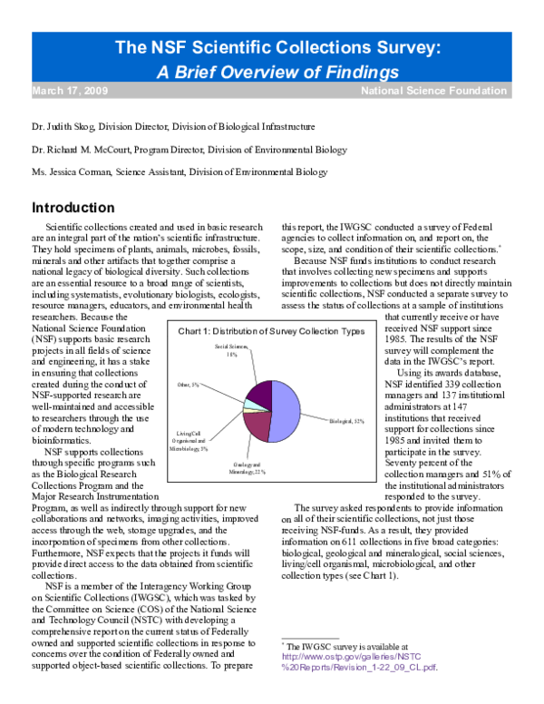 (PDF) The NSF Scientific Collections Survey: A Brief Overview of Findings