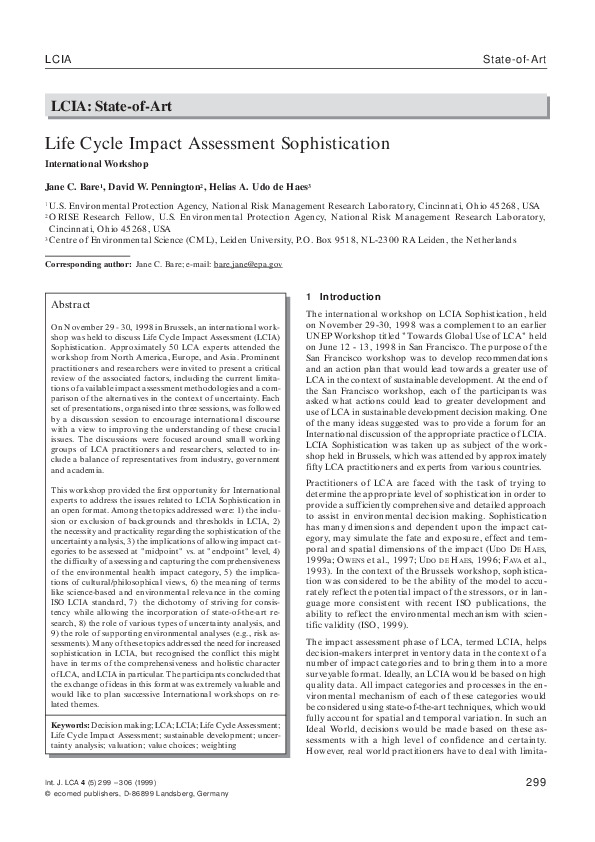 (PDF) LCIA State-of-Art LCIA : State-of-Art Life Cycle Impact ...