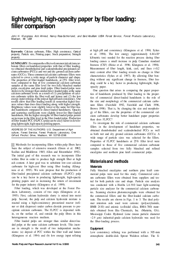 (PDF) Lightweight, high-opacity paper by fiber loading: Filler comparison
