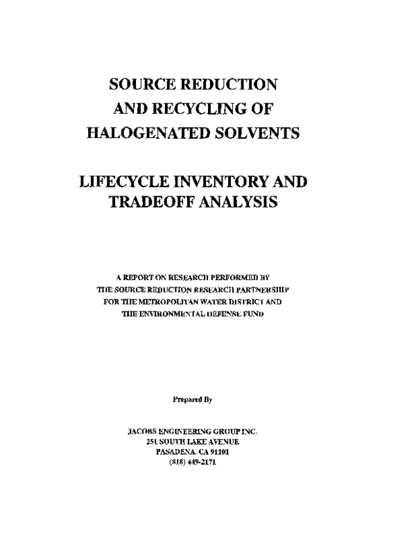 (PDF) Source Reduction - Lifecycle Inventory and Tradeoff Analysis ...