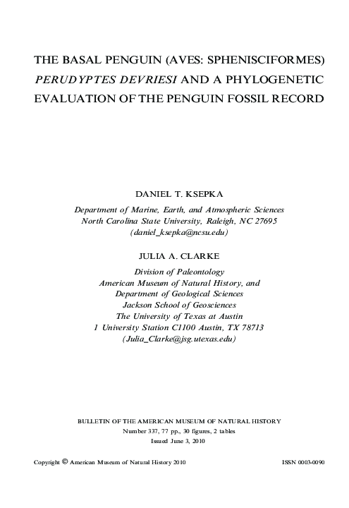 (PDF) The Basal Penguin (Aves: Sphenisciformes) Perudyptes devriesi and ...