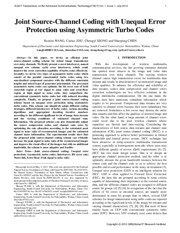 (PDF) Joint Source-Channel Coding with Unequal Error Protection using Asymmetric Turbo Codes