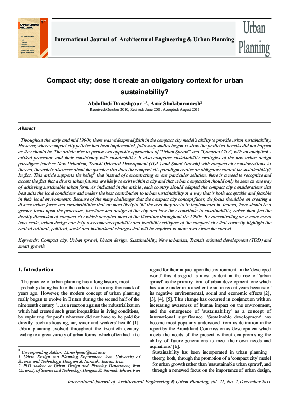 (PDF) Compact city; dose it create an obligatory context for urban ...