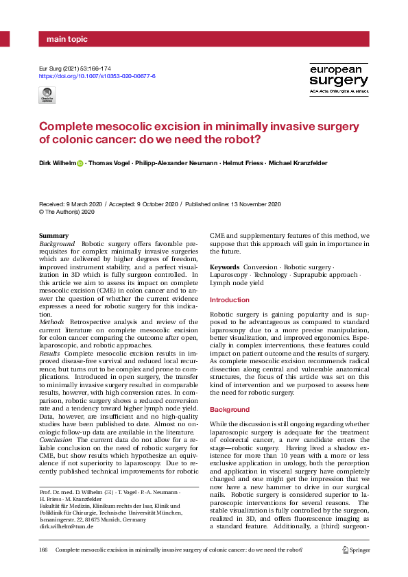 (PDF) Complete mesocolic excision in minimally invasive surgery of ...