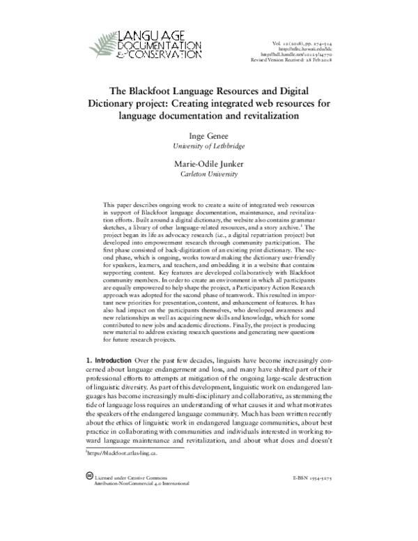 (PDF) The Blackfoot Language Resources and Digital Dictionary project: Creating integrated web ...