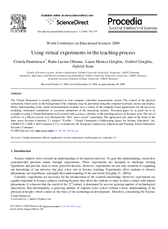 (PDF) Using virtual experiments in the teaching process