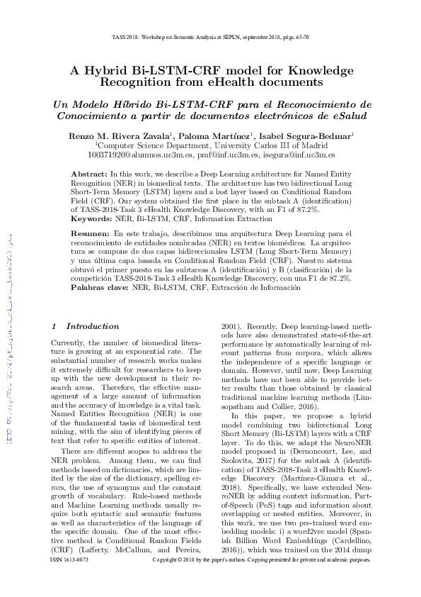 (PDF) A Hybrid Bi-LSTM-CRF model for Knowledge Recognition from eHealth documents