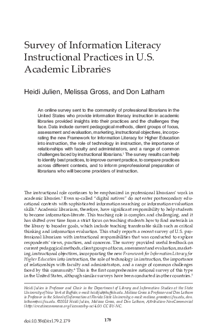 (PDF) Survey of Information Literacy Instructional Practices in U.S ...