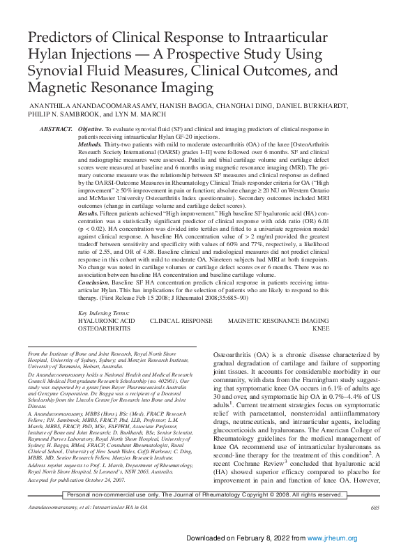 (PDF) Predictors of clinical response to intraarticular Hylan ...