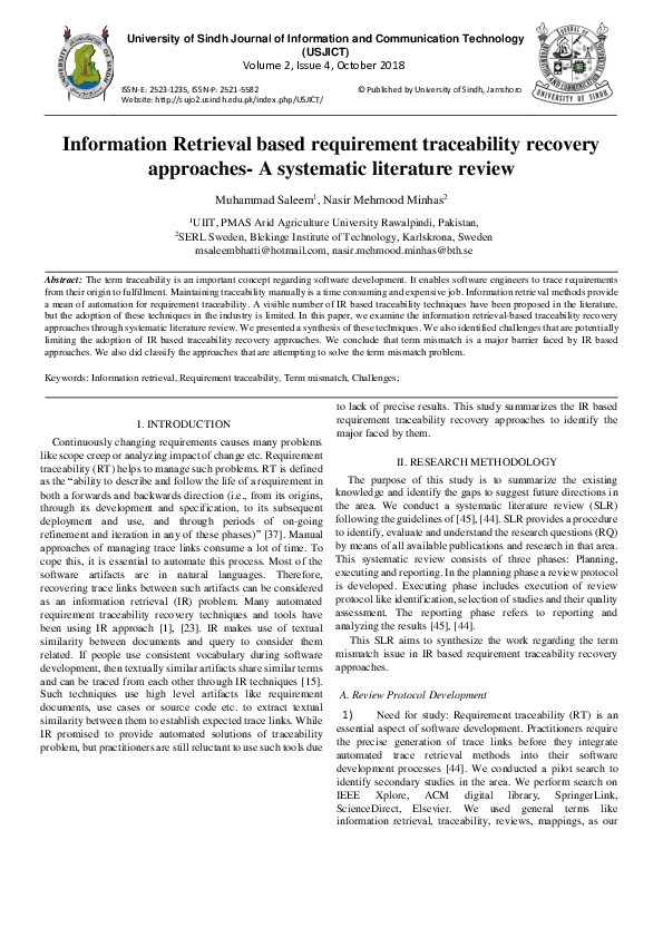 (PDF) Information Retrieval based requirement traceability recovery approaches- A systematic ...