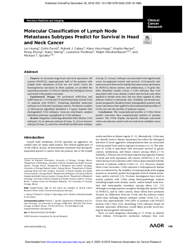 Pdf Molecular Classification Of Lymph Node Metastases Subtypes 8430