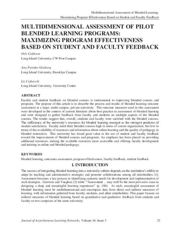 (PDF) Multidimensional Assessment of Pilot Blended Learning Programs ...
