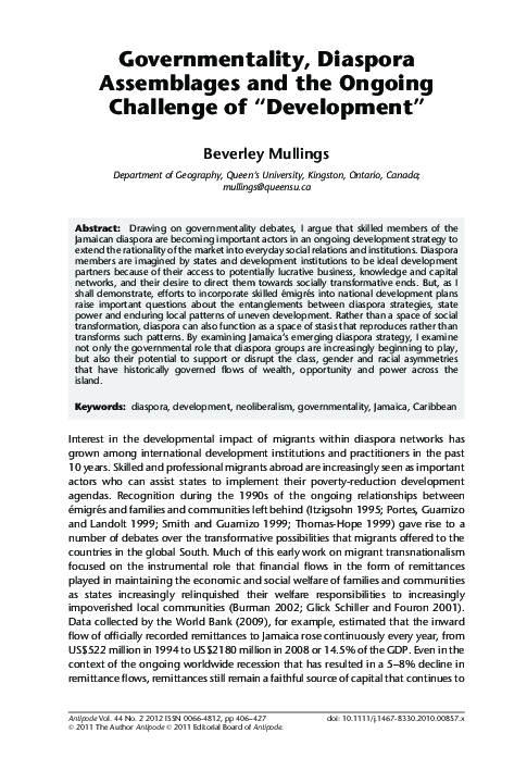 (PDF) Governmentality, Diaspora Assemblages and the Ongoing Challenge of “Development ...