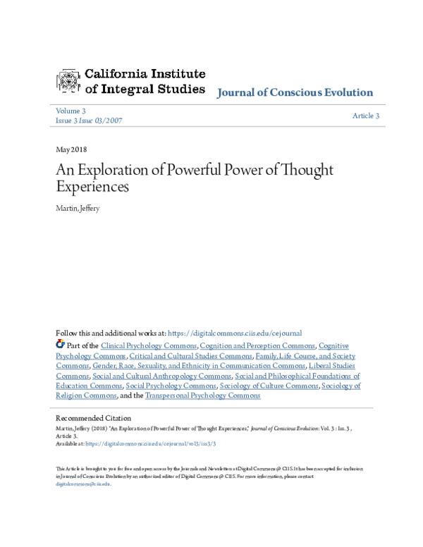 (PDF) An Exploration of Powerful Power of Thought Experiences