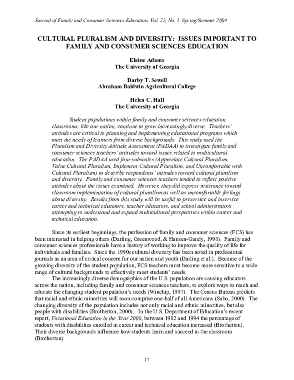 (PDF) Cultural Pluralism and Diversity: Issues Important to Family and ...