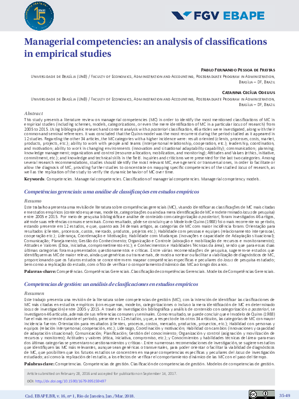 (PDF) Managerial Competencies: An Analysis of Classifications in Empirical Studies