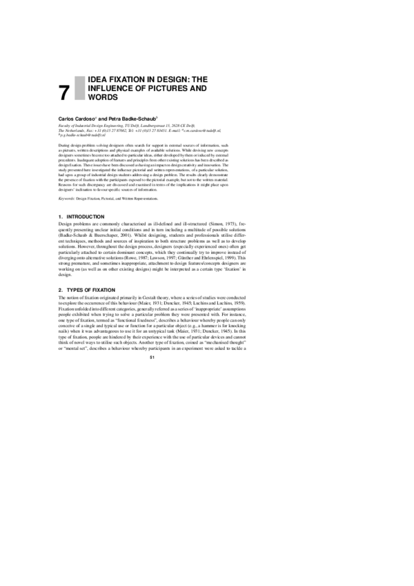 (PDF) 7 Idea Fixation in Design : The Influence of Pictures and Words