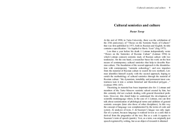 (PDF) Cultural semiotics and culture
