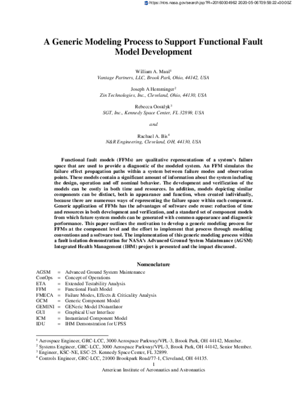 (PDF) A Generic Modeling Process to Support Functional Fault Model Development