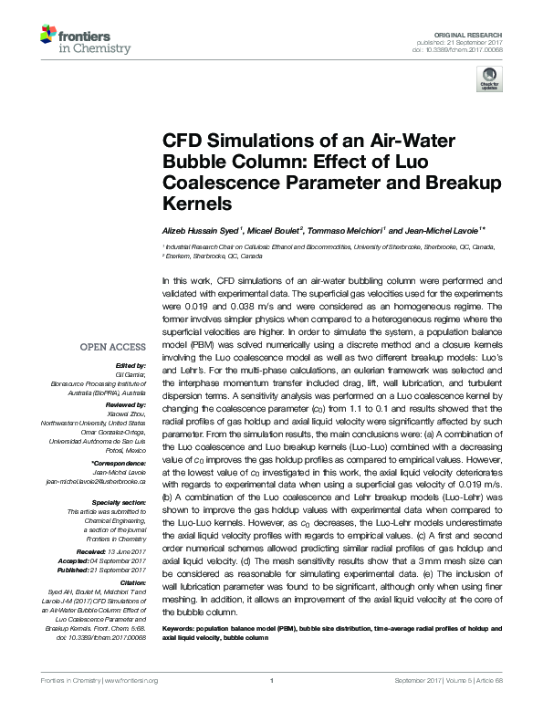 (PDF) CFD Simulations of an Air-Water Bubble Column: Effect of Luo ...