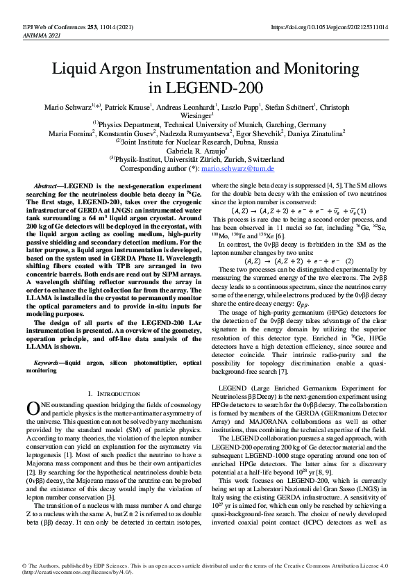 (PDF) Liquid Argon Instrumentation and Monitoring in LEGEND-200