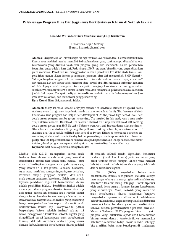 Pdf Pelaksanaan Program Bina Diri Bagi Siswa Berkebutuhan Khusus Di