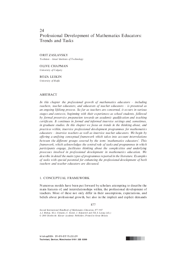 (PDF) Professional Development of Mathematics Educators: Trends and Tasks