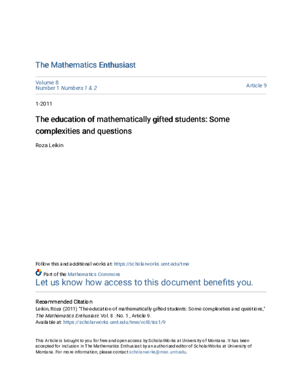 (PDF) The education of mathematically gifted students: Some ...