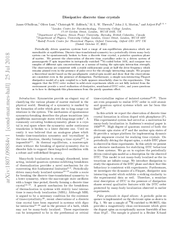 (PDF) Dissipative discrete time crystals