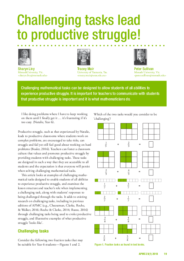 (PDF) Challenging tasks lead to productive struggle